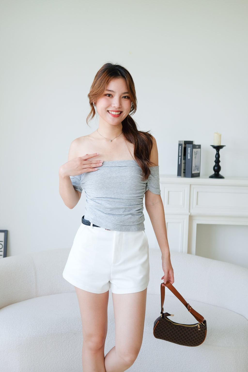 Ashley Cold Shoulder Ruched Tube Top (Light Grey)