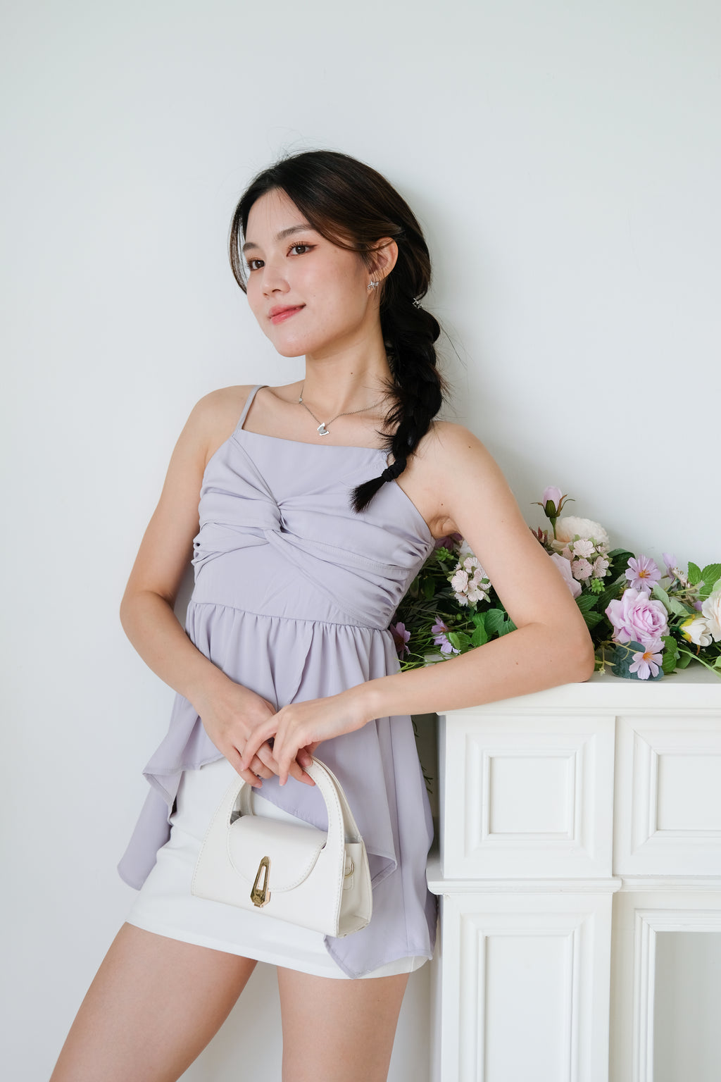 Natalie Twist Ruffle Asymmetrical Top (Dusty Purple)