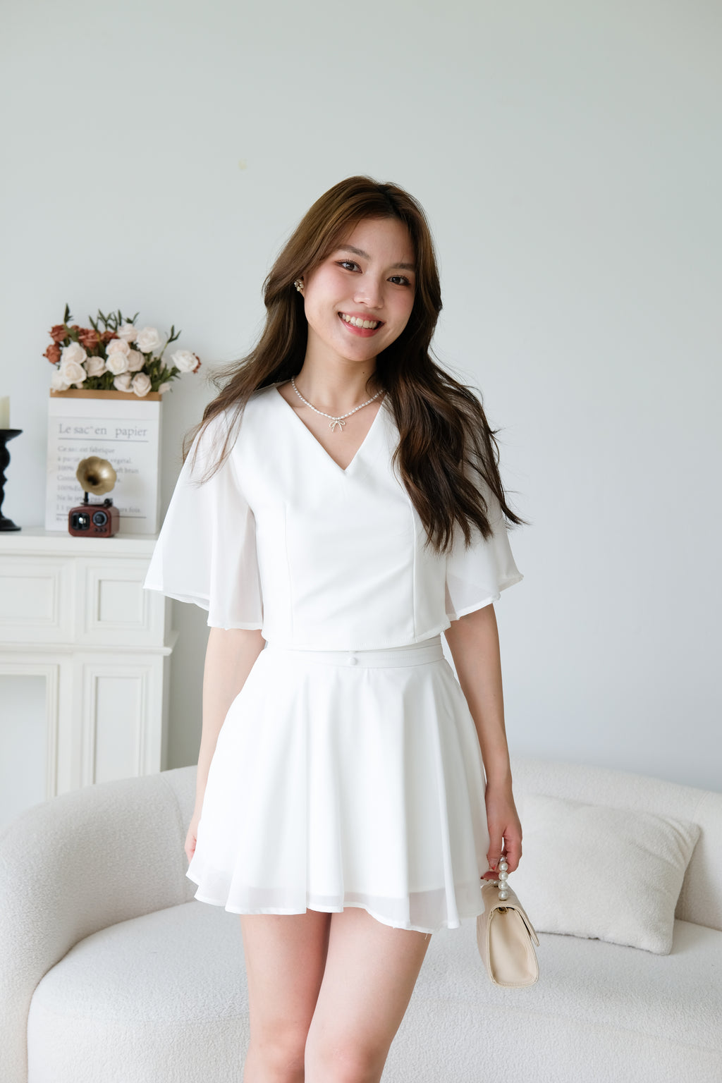 Caley Flutter Sleeves Set (White)